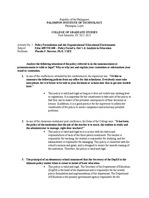 Policy Formulation 1 Pdf Policy Teachers