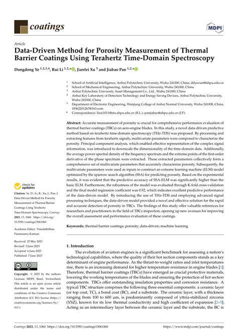 Pdf Data Driven Method For Porosity Measurement Of Thermal Barrier Coatings Using Terahertz