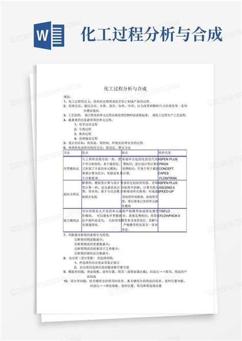 化工过程分析与合成Word模板下载 编号qyvwdwya 熊猫办公