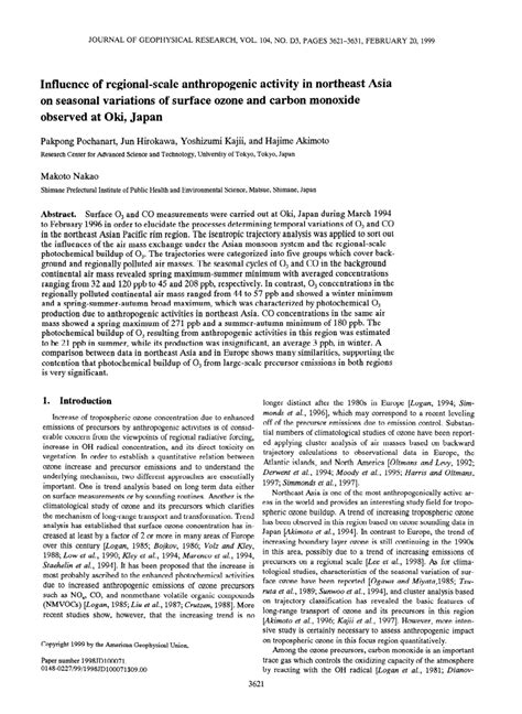 Pdf Influence Of Regional Scale Anthropogenic Activity In Northeast Asia On Seasonal
