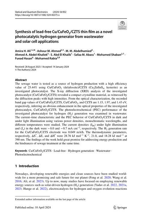 Pdf Synthesis Of Lead Free Cucufeo2czts Thin Film As A Novel