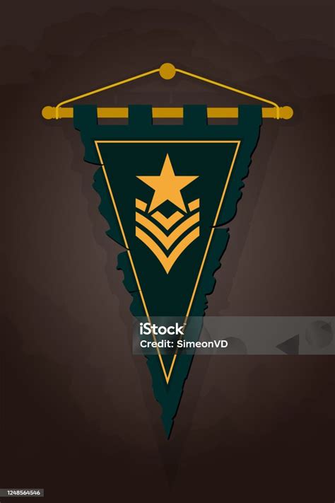 중세 삼각형 페넌트 엠블럼 엘리트 군사력과 깃발 쉬운 교체 가능한 엠블럼으로 게임을위한 찢어진 오래된 배너 벽 걸기 플래그 공란에 대한 스톡 벡터 아트 및 기타 이미지