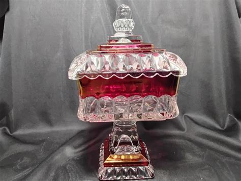 Westmoreland 1970s Ruby Flash On Clear Candycompote Dish Etsy