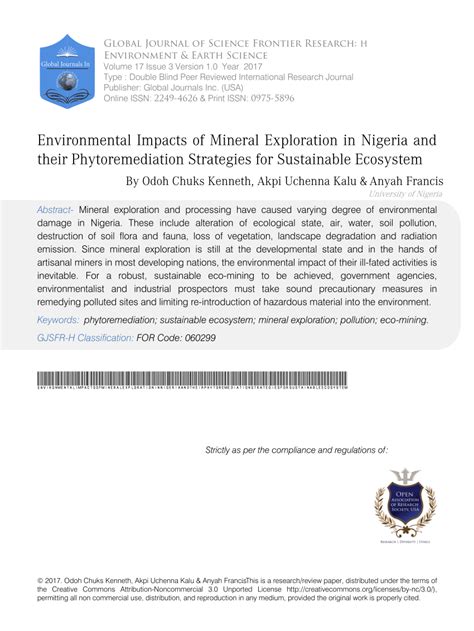 Pdf Environmental Impacts Of Mineral Exploration In Nigeria And Their Phytoremediation