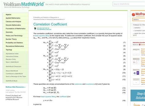Wolfram Math World Correlation Coefficient Handout For 9th 10th