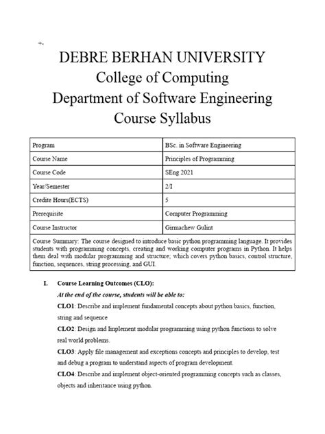 Course Outline 1 Pdf Control Flow Python Programming Language