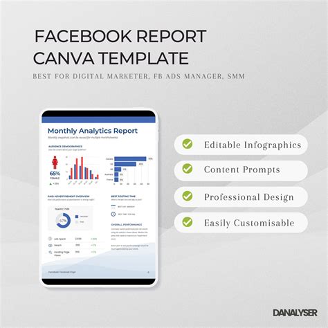 Facebook Monthly Analytics Report Template Canva Fb Page Insights Ads