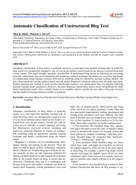 Pdf Automatic Classification Of Unstructured Blog Text Mukesh