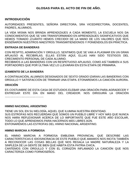 Glosas Para Acto De Fin De Año Escolar Pdf