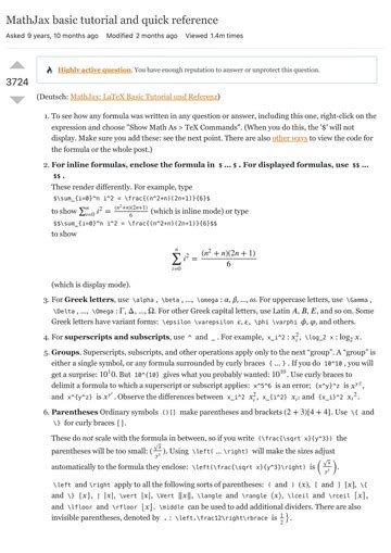 Math Jax Basic Tutorial And Quick Reference Mathematics Meta Stack