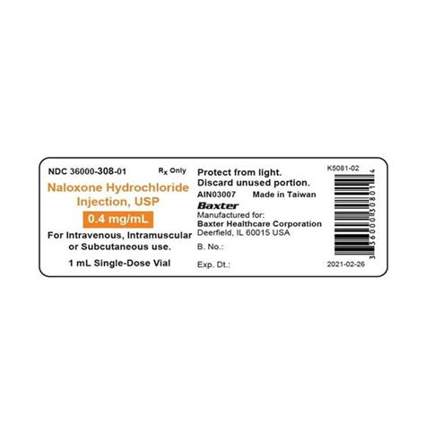 Naloxone Hcl Injection 0 4mg Ml Sdv 1ml 10 Bx Medex Supply