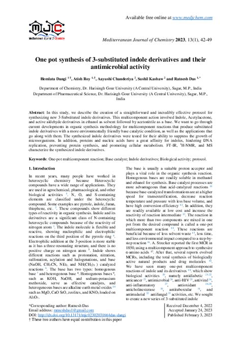 Pdf One Pot Synthesis Of Some Novel Indole Derivatives And Their