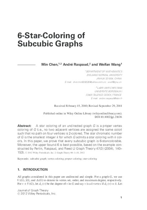 Pdf 6 Star Coloring Of Subcubic Graphs
