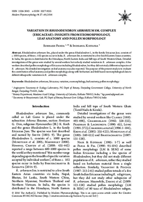 Pdf Variation In Rhododendron Arboreum Sm Complex Ericaceae Insights From Exomorphology