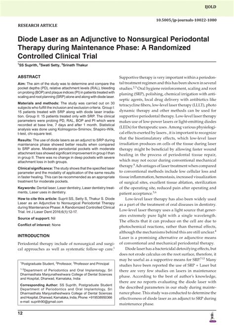 Pdf Diode Laser As An Adjunctive To Nonsurgical Periodontal Therapy During Maintenance Phase