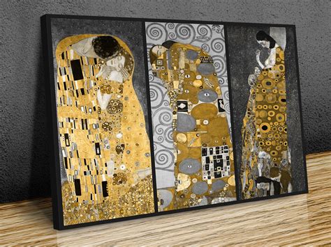 Gustav Klimt Triptych Collage Artnouveau Wall Hangins Home Decor