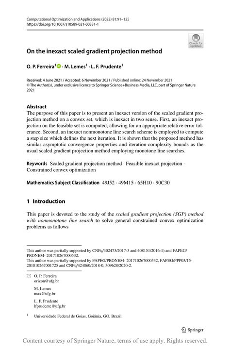 On The Inexact Scaled Gradient Projection Method Request Pdf