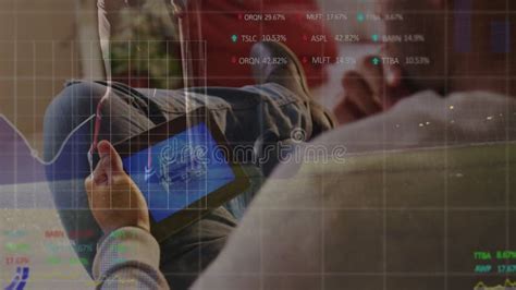 In School Person Using Tablet With Animation Overlaying Financial Charts Stock Video Video Of