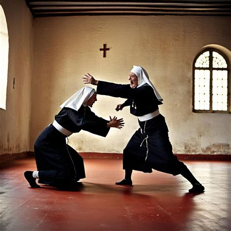 Two Nuns Wrestling Against Each Other On The Floor By Rainman9902 On