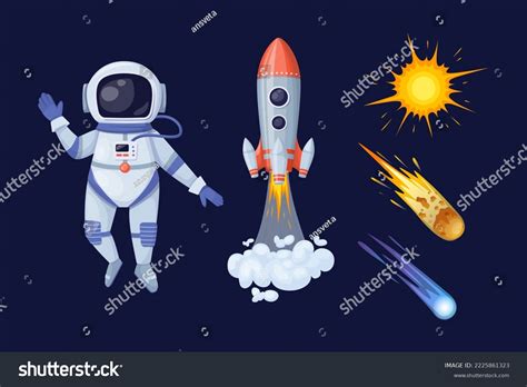 set space objects astronaut floating outer stock vector royalty free