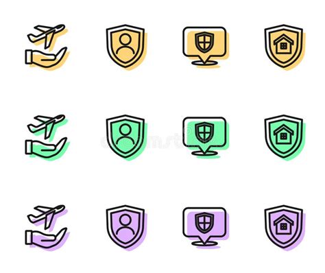 Set Line Location Shield Plane In Hand Life Insurance With And House