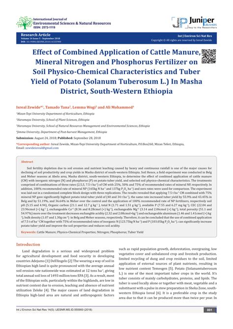Pdf Effect Of Combined Application Of Cattle Manure Mineral Nitrogen
