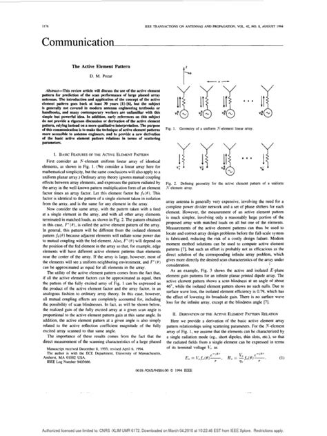 The Active Element Pattern Pdf Antenna Radio Matrix Mathematics