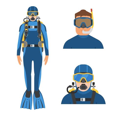 Hombre Buceador Vector Premium
