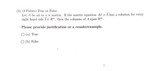 Solved Points True Or False Let A Be An M X N Chegg Com