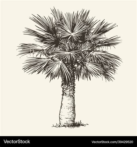 Palm Tree Realistic Drawing Hand Drawn Sketch Vector Image