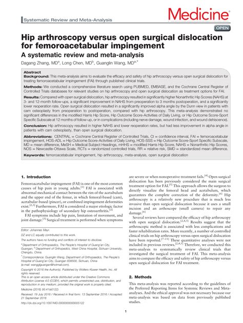 Pdf Hip Arthroscopy Versus Open Surgical Dislocation For Femoroacetabular Impingement A