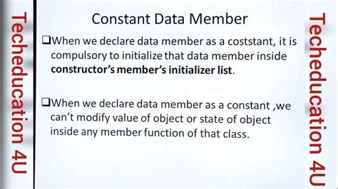 Constant Data Member And Member Function In C Constant Object Constant Variable Cc Youtube