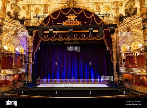 Interior Of The London Coliseum Showing The Proscenium Arch Front Curtain Orchestra Pit And