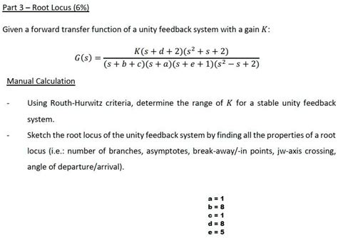 Solved Part 3 Root Locus 6 Given A Forward Transfer Function Of A