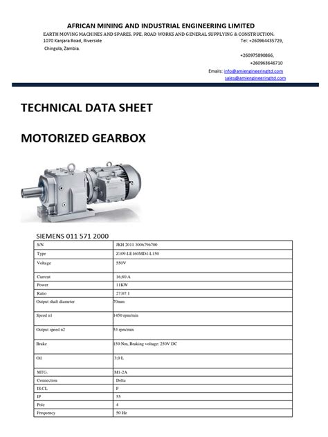 Technical Data Sheet Of A Motorized Gearbox Ami Eng Ltd Pdf