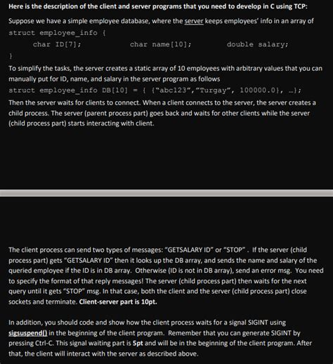 Solved Here Is The Description Of The Client And Server