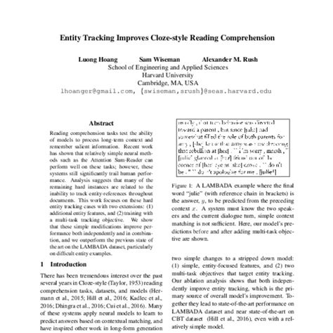Entity Tracking Improves Cloze Style Reading Comprehension Acl Anthology