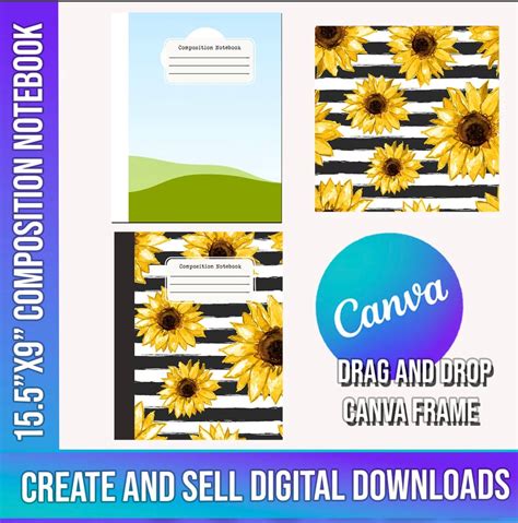 Composition Notebook Canva Frame Template Commercial Use Digital