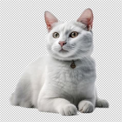 Premium Psd A White Cat With A Bell On Its Collar Is Laying Down