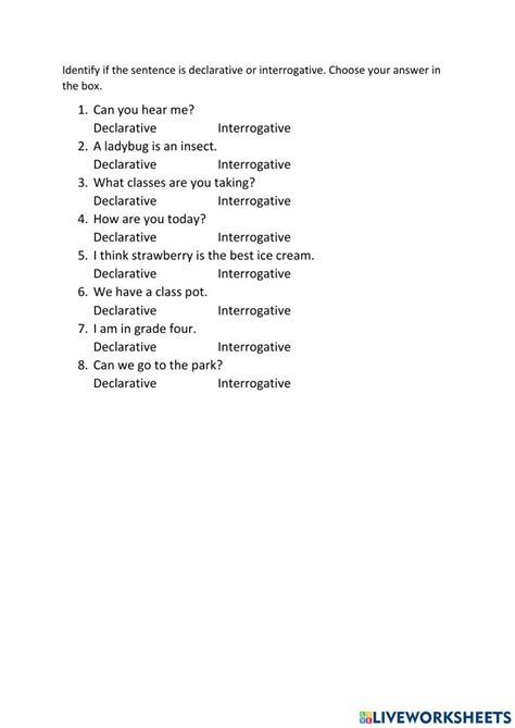 Declarative And Interrogative Sentence Online Exercise For Live