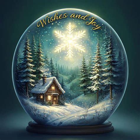 Christmas Card Serene Winter Night Scene In Glass Globe Stock