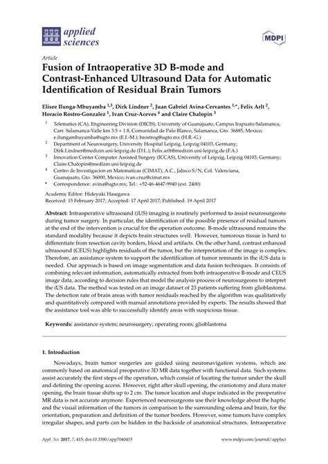 Pdf Fusion Of Intraoperative 3d B Mode And Contrast Enhanced Ultrasound Data For Automatic