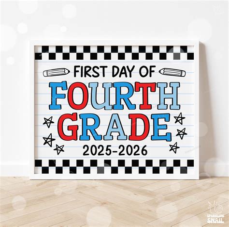 First Day Of Fourth Grade Sign Printable Back To School Sign First Day