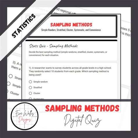Sampling Methods Digital Statistics Quiz By Eve Wallis Designs