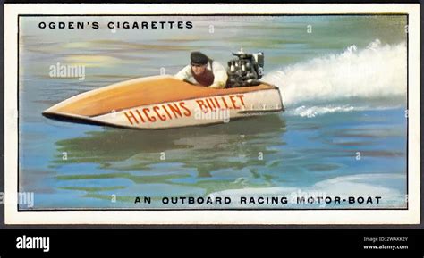 Outboard Racing Motor Boat Vintage Cigarette Card Illustration Stock