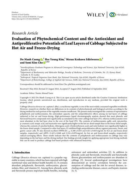 Pdf Evaluation Of Phytochemical Content And The Antioxidant And Antiproliferative Potentials