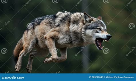 Growling Wolf Wild Wolf In Side View Snarling With Watery Mouth And