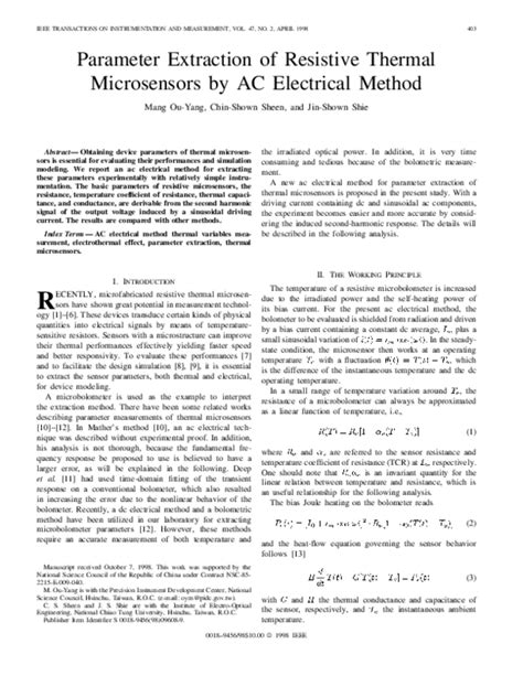 Pdf Parameter Extraction Of Resistive Thermal Microsensors By Ac Electrical Method