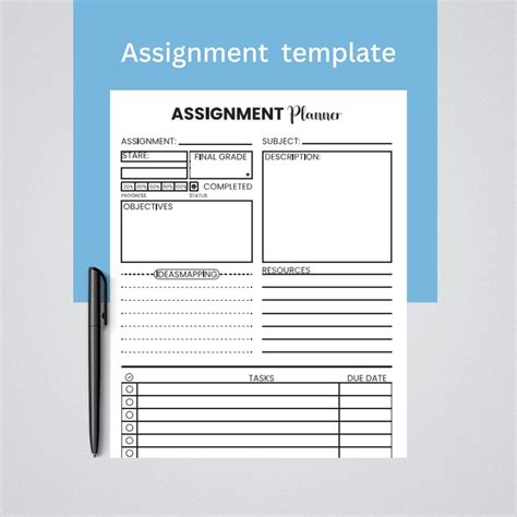 Printable Assignment Template Digital Assignment Planner Assignment