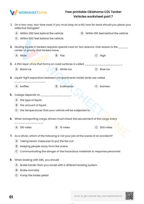 Free Printable Oklahoma Cdl Tanker Vehicles Worksheet Part 7